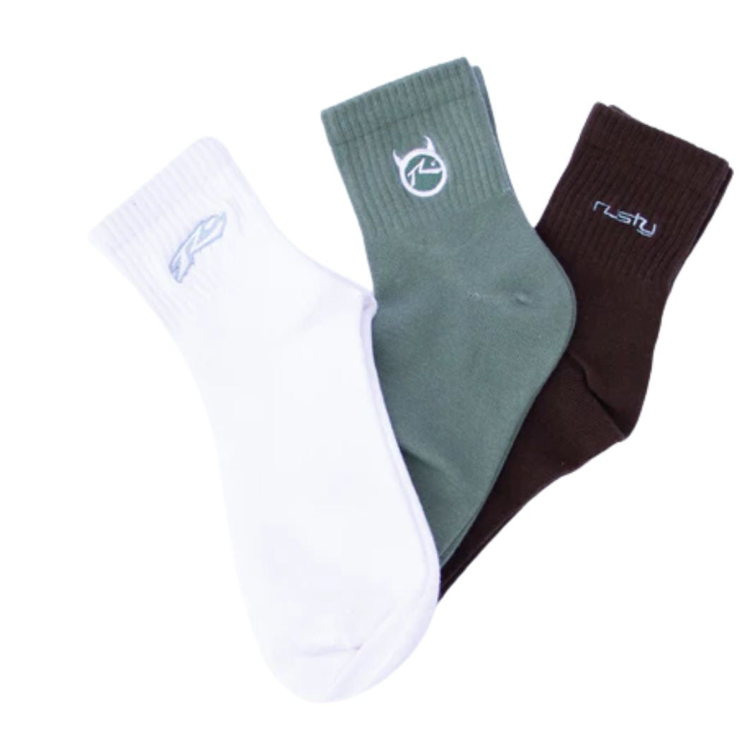 Rusty Fancy Day Crew 3 Sock Pack Multi 6 – Jungle Surf Shop